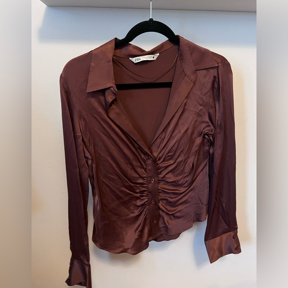Zara | Tops | Zara Satin Chocolate Blouse | Poshmark